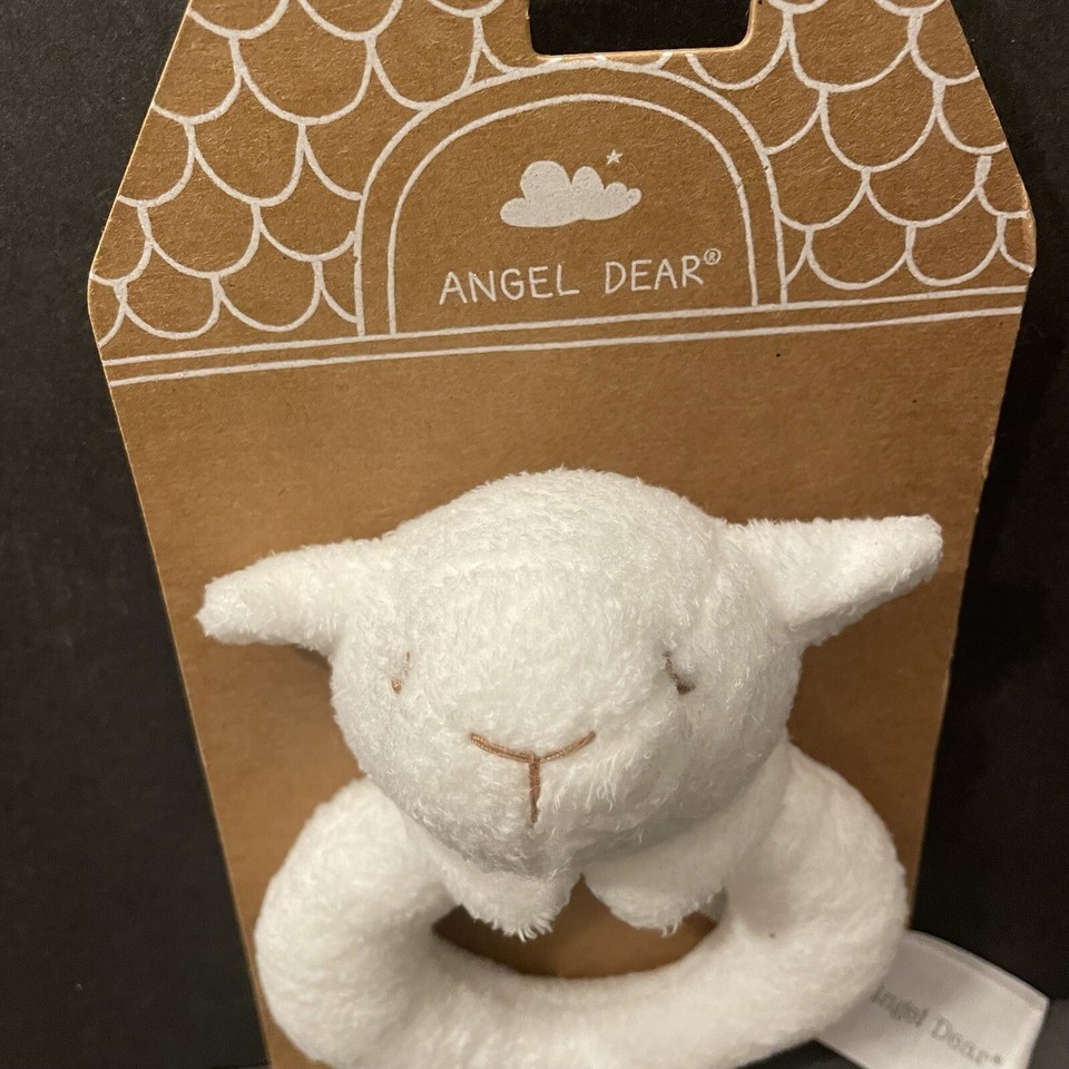 NEW Angel Dear Rattle Lamb RING Baby Stuffed Animal Lovey Toy about 5 ...