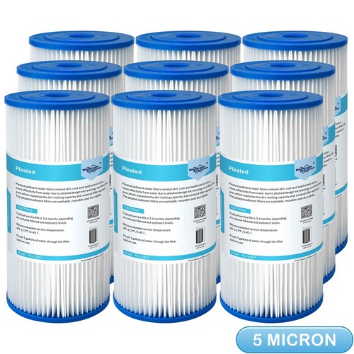 9 Pack 10"x4.5" Whole House Pleated Sediment Water Filter for GE ...