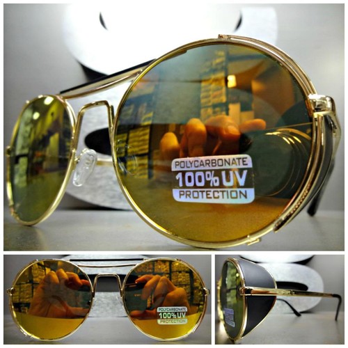 CLASSIC RETRO STEAMPUNK BLINDER SUN GLASSES Large Round Gold Frame ...