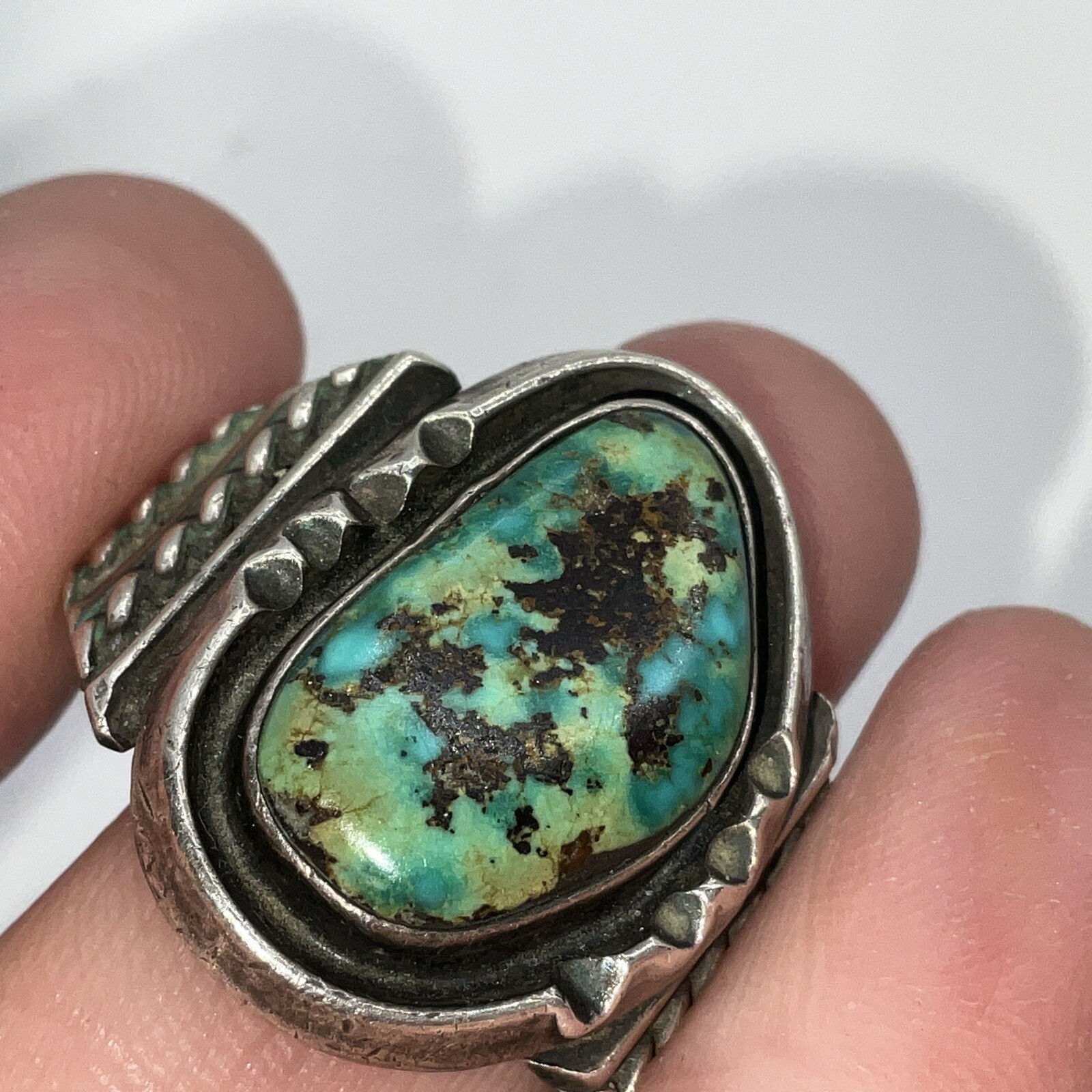 Vintage Navajo Spider Turquoise Sterling Silver Ring … - Gem