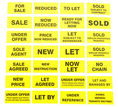 Property Sales Labels Yellow 50x25mm Rectangles Estate & Letting Agents ...