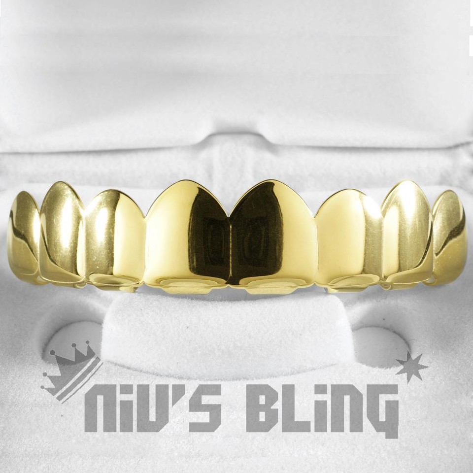 18K Gold Plated GRILLZ Mouth Caps Hip Hop Custom Grills 8 Teeth Top ...