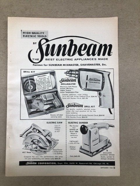 1955 Sunbeam Electric Tool's--Drillmaster Drill, Circular Saw, Sander ...