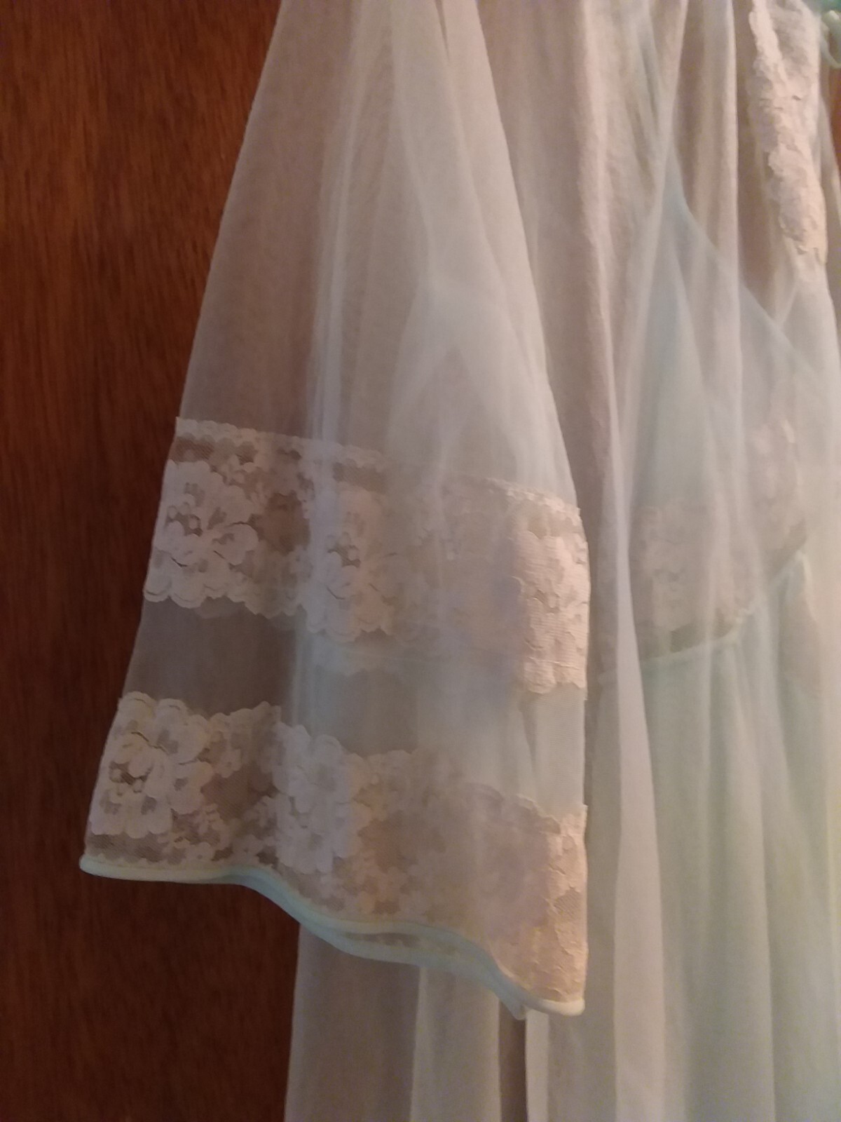 Vintage Sears Negligee And Robe Short Sheer Ivory Lac… - Gem