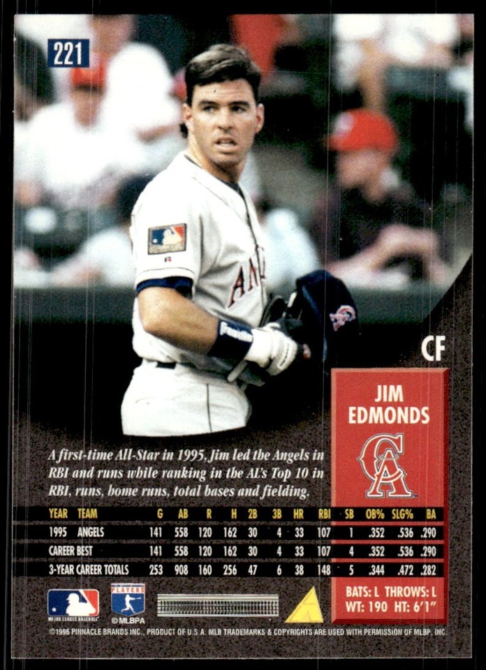 1996 Pinnacle Baseball Card Jim Edmonds California Angels #221 | eBay