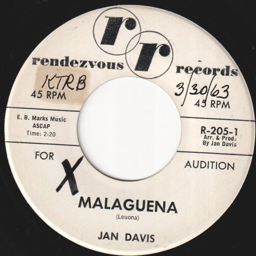 Jan Davis Malaguena 7" vinyl USA Rendezvous 1963 promo has radio ...