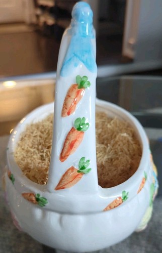 Vintage Beautiful Large White Easter Porcelain Basket Bunny Rabbit Eggs ...