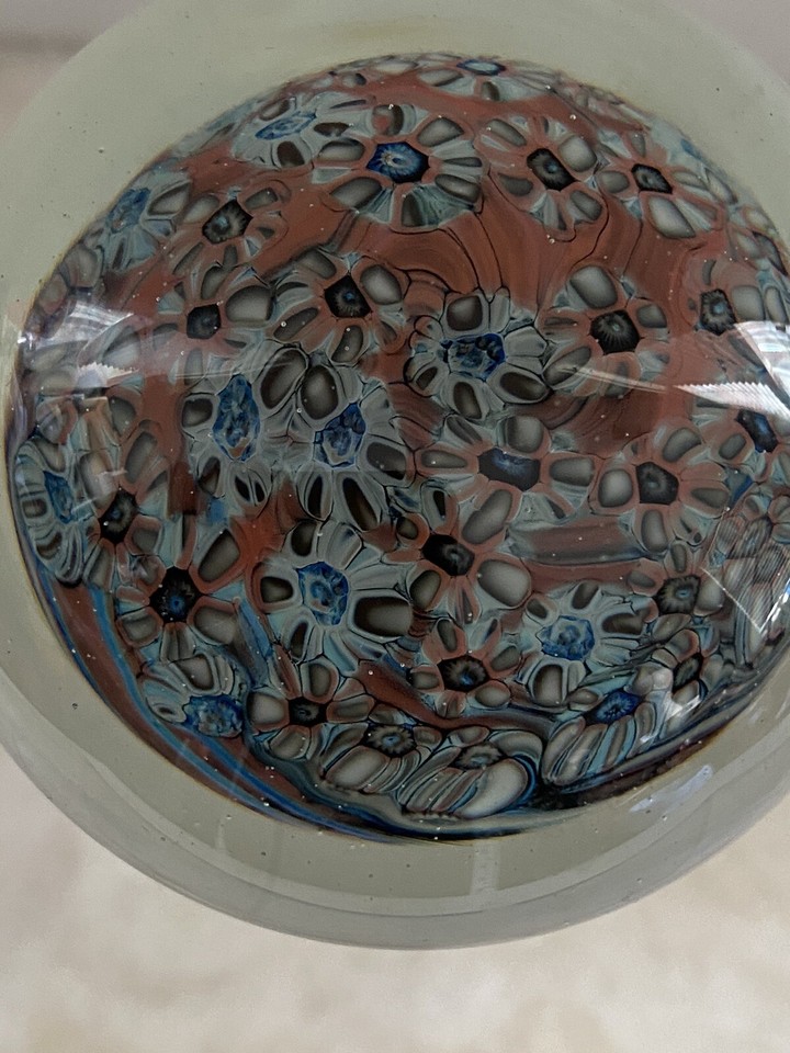 Nancy Freeman Swirl Ribbon Milliefiori Art Glass Paperweight Signed ...