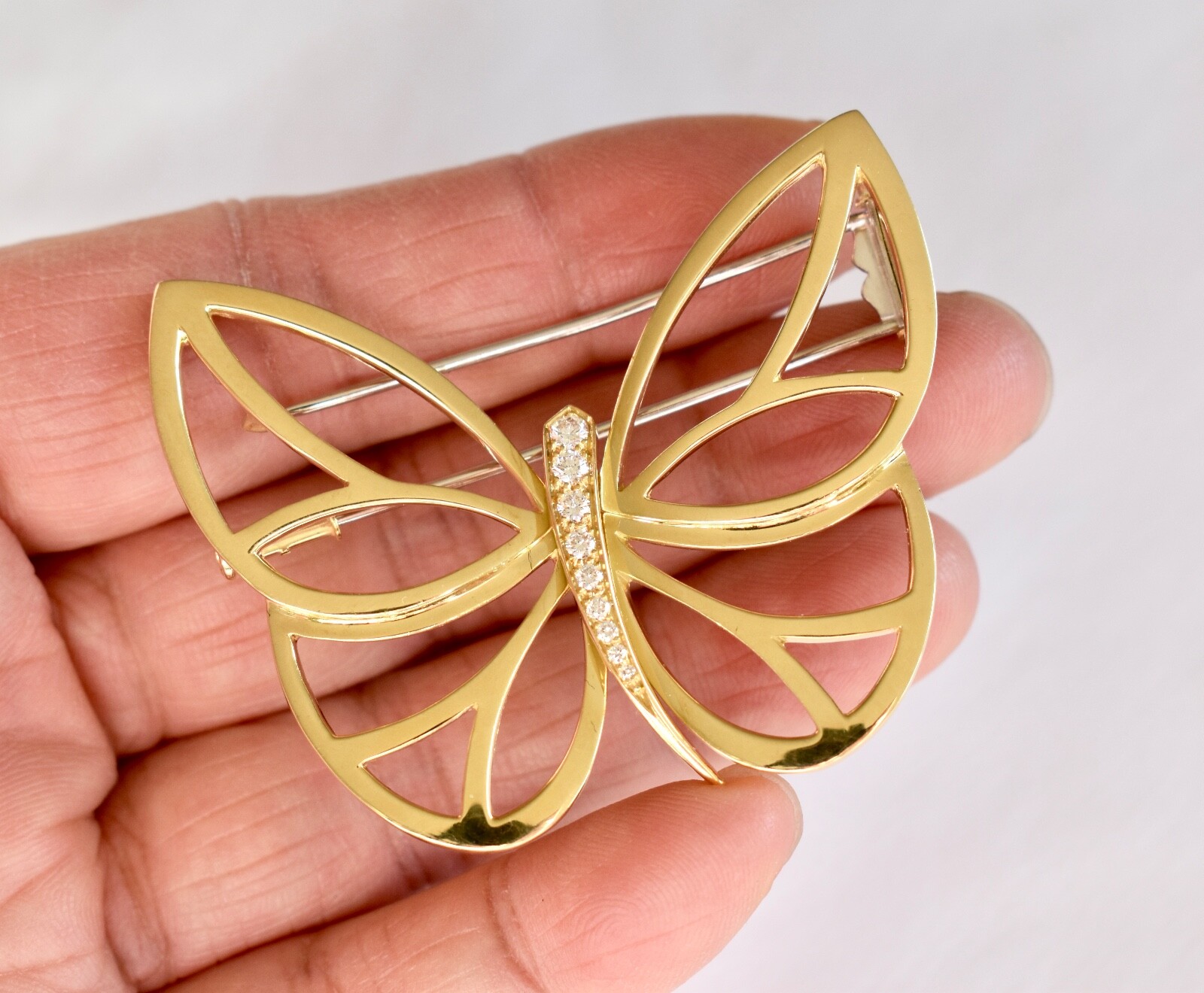 Van Cleef & Arpels VCA 18K Gold 0.25 Carat Diamond Butterfly Brooch ...
