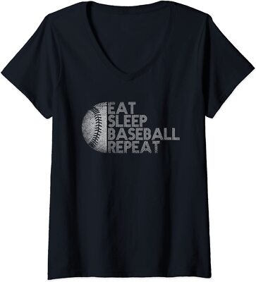 Eat Sleep Baseball Repeat Baseball Player Sport Funny Ladies' V-Neck ...