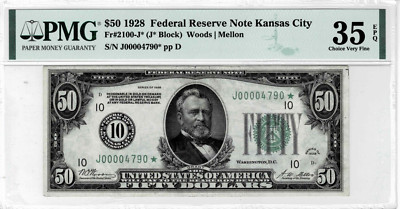 1928 $50 FRN *STAR*note-fr.2100-J* (Kansas City) GOLD CLAUSE-PMG 35 EPQ ...