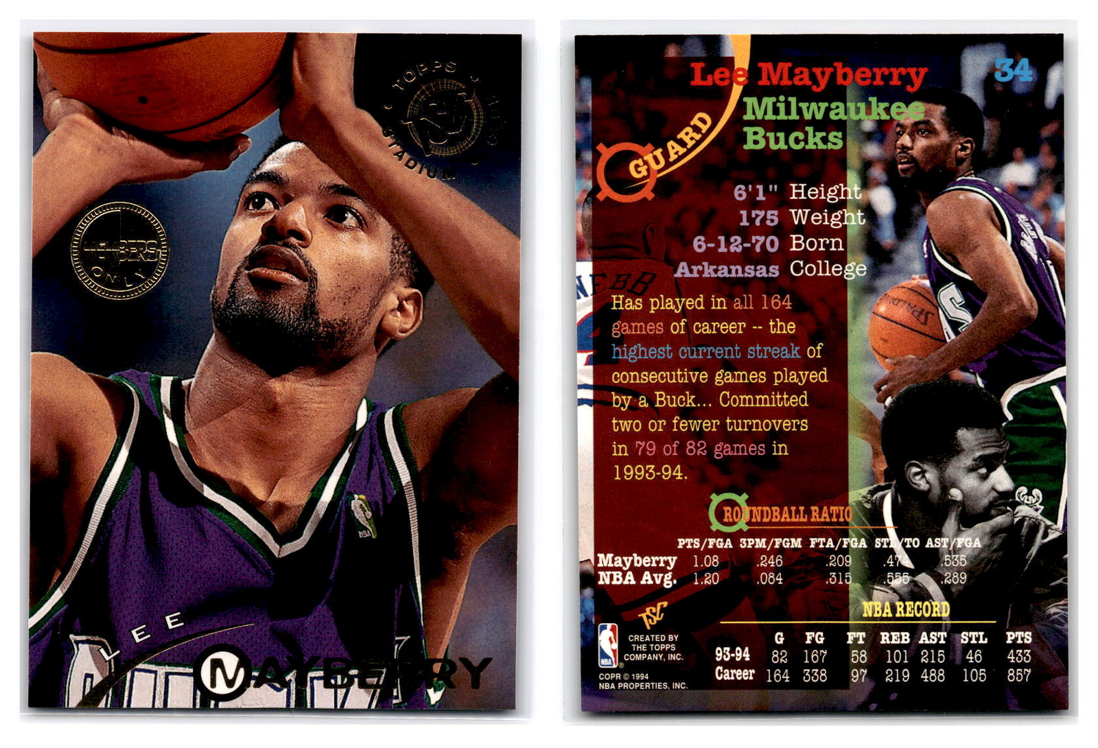 1994-95 Stadium Club Members Only #34 Lee Mayberry - Milwaukee Bucks | eBay