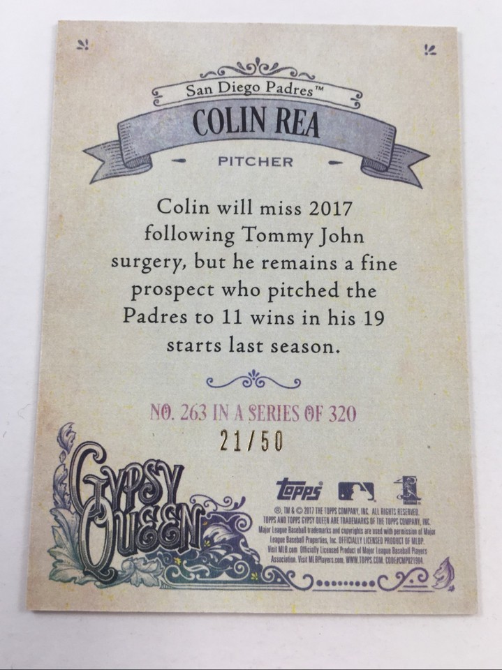 2017 Topps Gypsy Queen #263 Colin Rea Black & White Parallel 21/50 LB2 ...