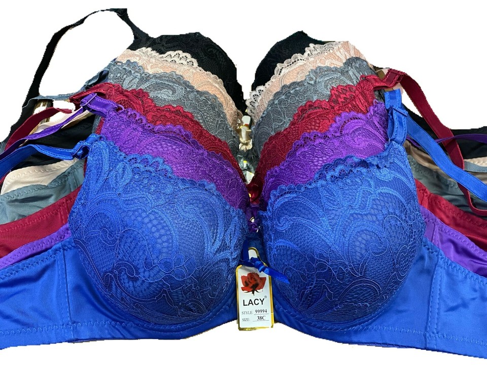 PACK OF 6 pcs BRAS, UNDERWIRE LACE Push Up Bra CUP SIZE 34-44 B C D NEW ...