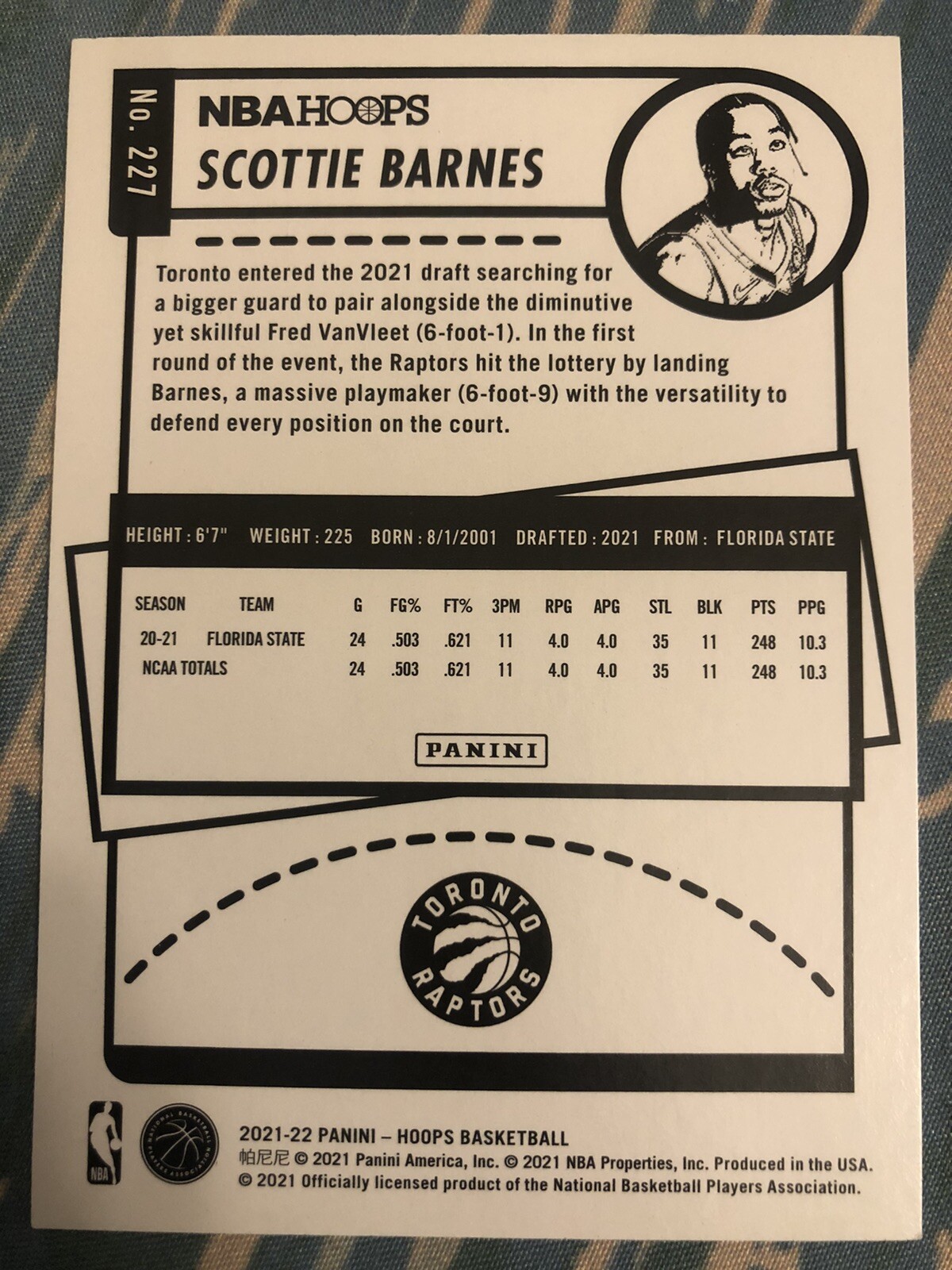 2021-22 NBA Hoops Winter Scottie Barnes Toronto Raptors RC Basketball ...