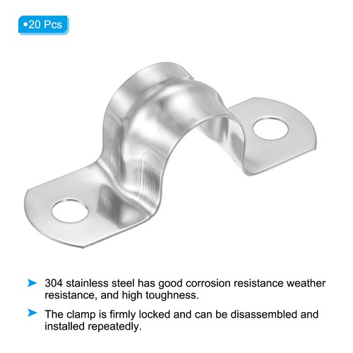 20mm Rigid Pipe Strap Clamp, 20 Pcs Stainless Steel Two Hole U-shape ...