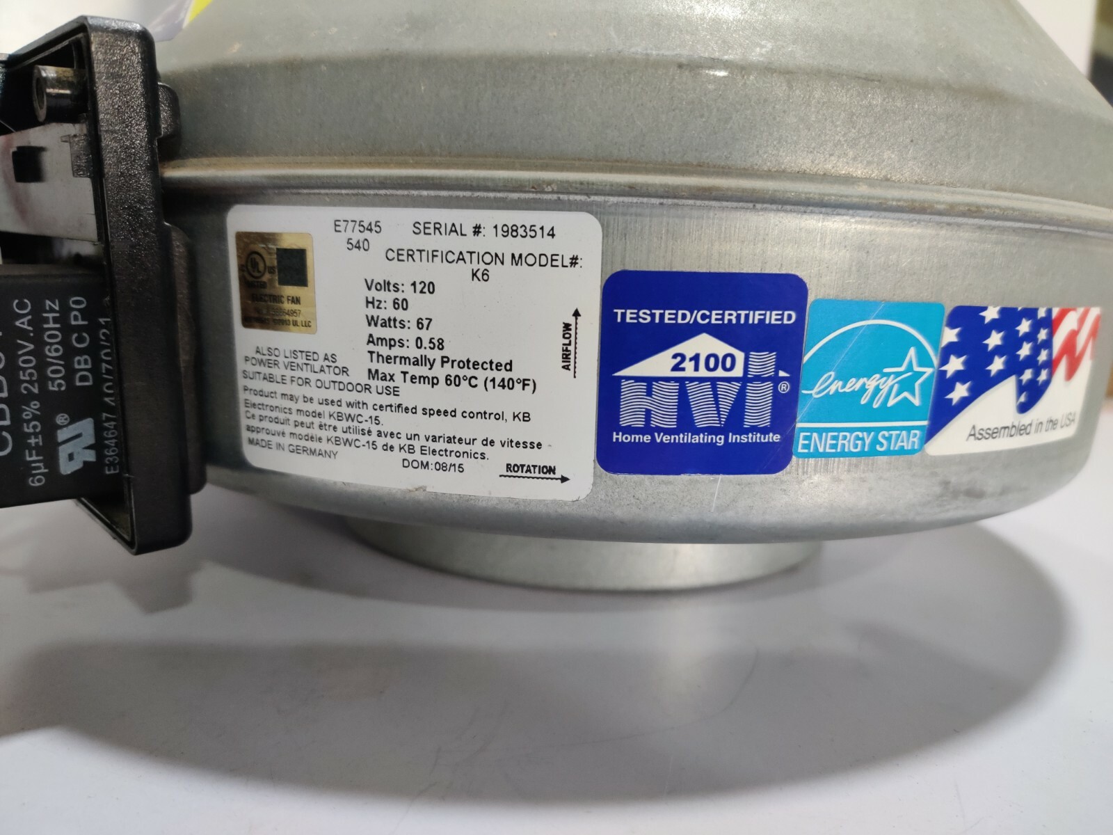 Thermally Protected ebmpapst R2E190-A050-15 Electric Fan E77545 120V ...