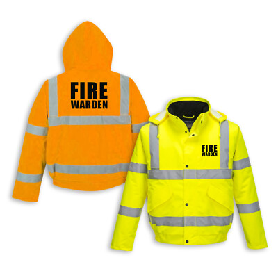 Fire Warden Hi-Vis Bomber Jacket Printed Hi Viz Safety Coat | eBay UK