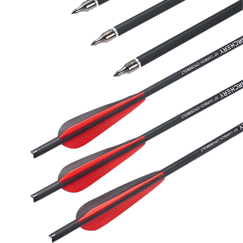 12pcs 20" Carbon Crossbow Bolts + 3pc LED Lighted Nocks Half Moon Nocks ...