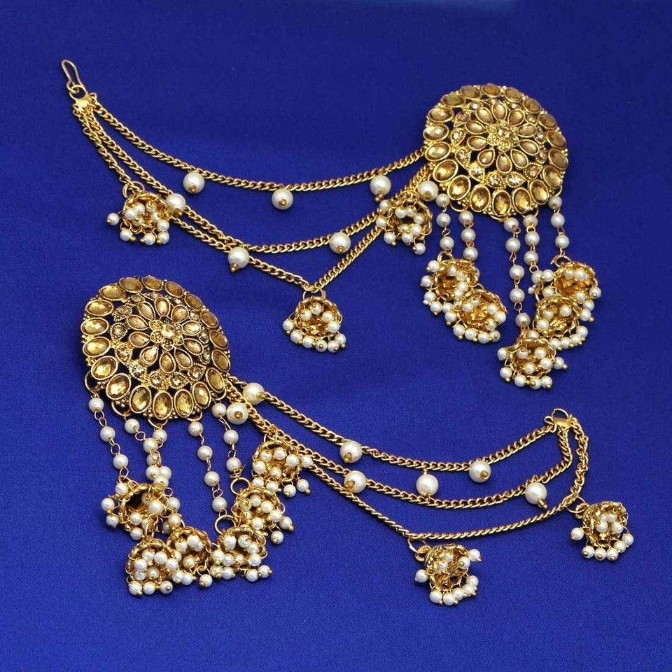 Bahubali Ear rings, Gold Color Glass Stone Bahubali Earrings | eBay