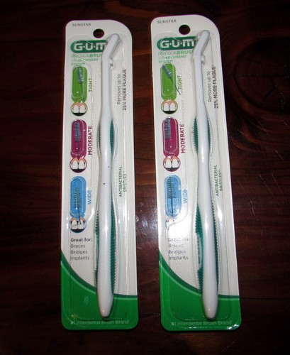 2x Green GUM Proxabrush Permanent Handle - with Go-Betweens Interdental ...