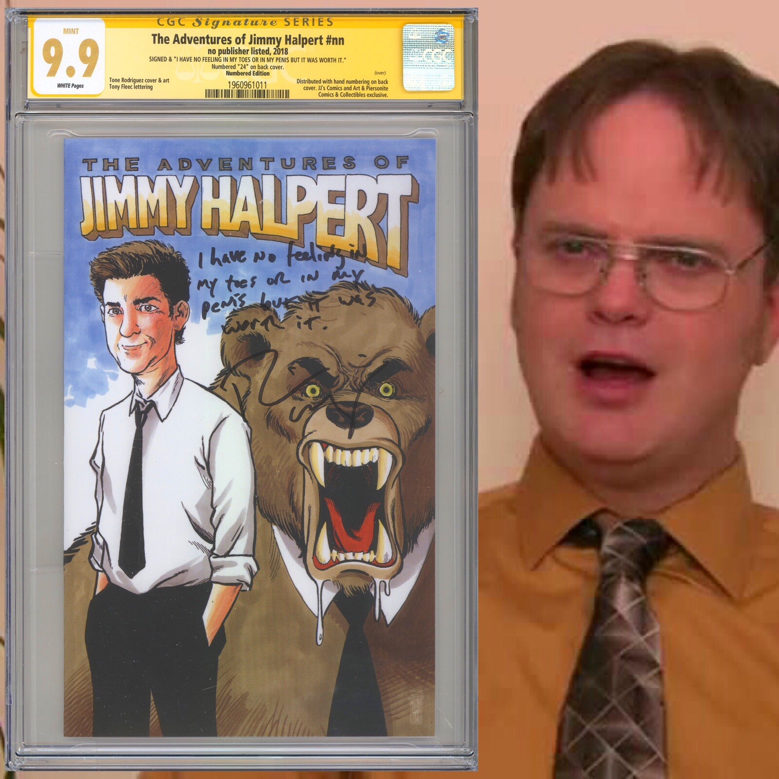 CGC 9.9 SS The Office Jimmy Halpert comic #24/100 NBC signed Rainn ...