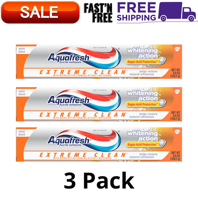 Aquafresh Extreme Clean Whitening Action Fluoride Toothpaste, 5.6 Oz, 3 ...