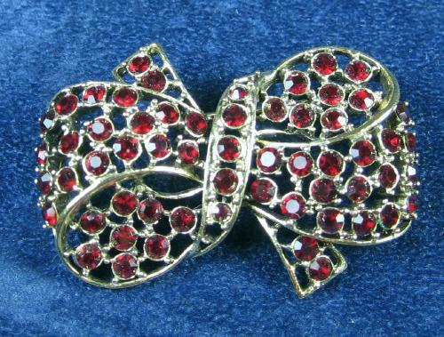 Signed MONET Rich Garnet Red Rhinestone BOW Ribbon Brooch ~ Estate ...