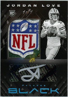 2020 Black JORDAN LOVE Logo NFL Shield Autograph 1/1 Auto Rookie RC ...