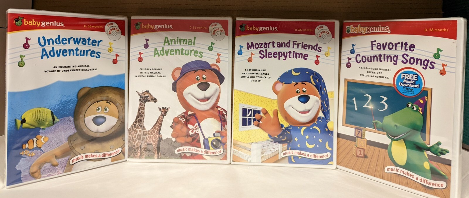 Baby Genius (DVD) Underwater, Animal, Mozart, Counting Songs -(LOT 4 ...
