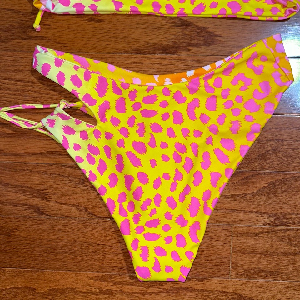 NWT Keva J The Nine Mile Asymmetrical Ombre Neon Leopard Print Bikini ...