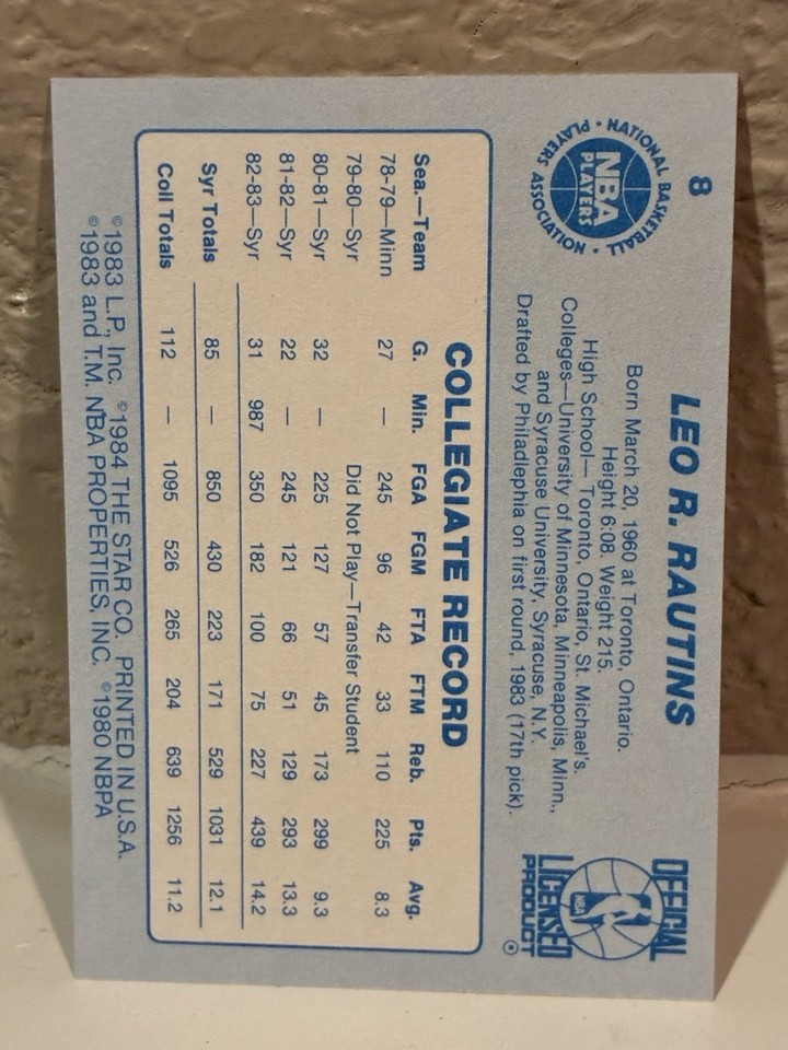 1983-84 Star #8 Leo Rautins Philadelphia 76ers NRMT | eBay