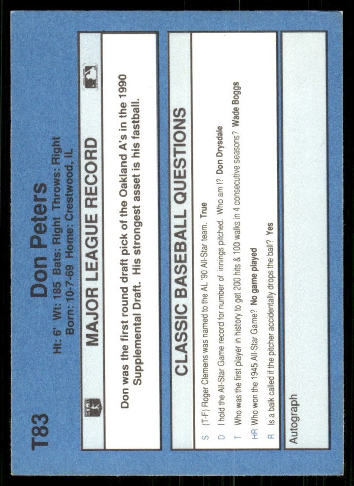 1990 Classic Yellow #T83 Don Peters | eBay