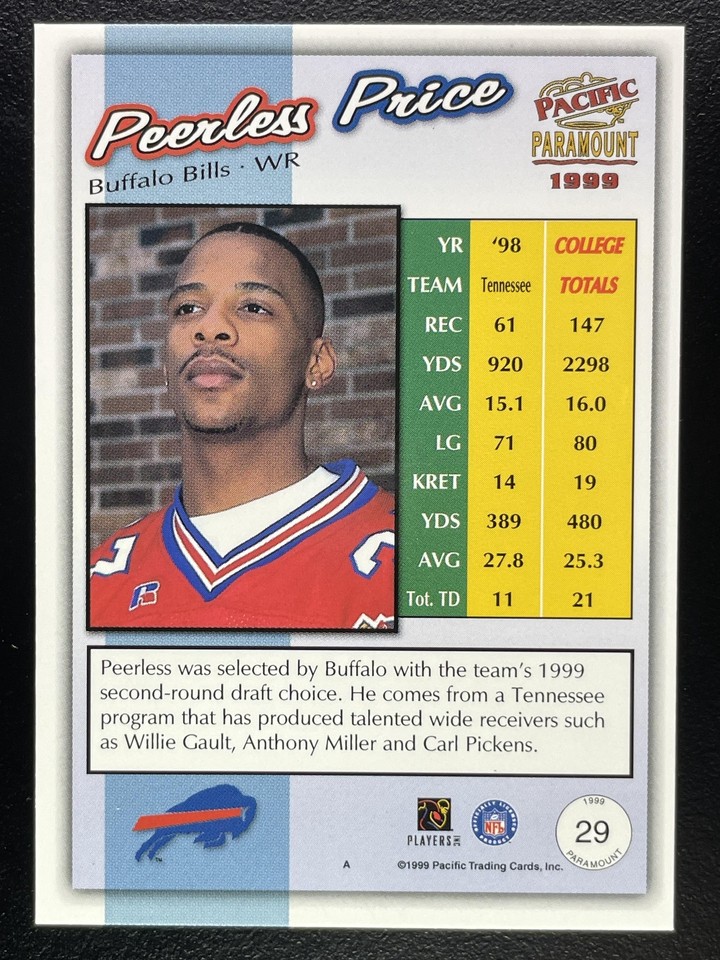 1999 Pacific Paramount #29 Peerless Price RC Buffalo Bills | eBay