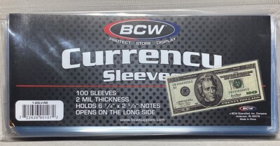 100 BCW Regular Currency 2 Mil Soft Poly Sleeves Cash Dollars US Note ...