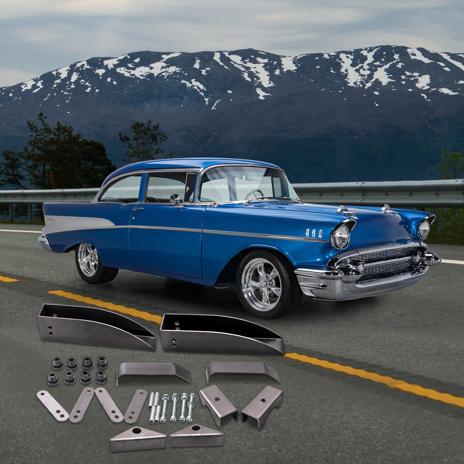 1955-1957 Chevy Belair 150 210 Rear Leaf Spring Relocation Pocket Set ...