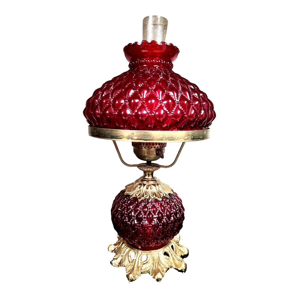 Fenton Ruby Red 20" Diamond Quilted Optic Hurricane Gone With The Wind GWTW Lamp | eBay