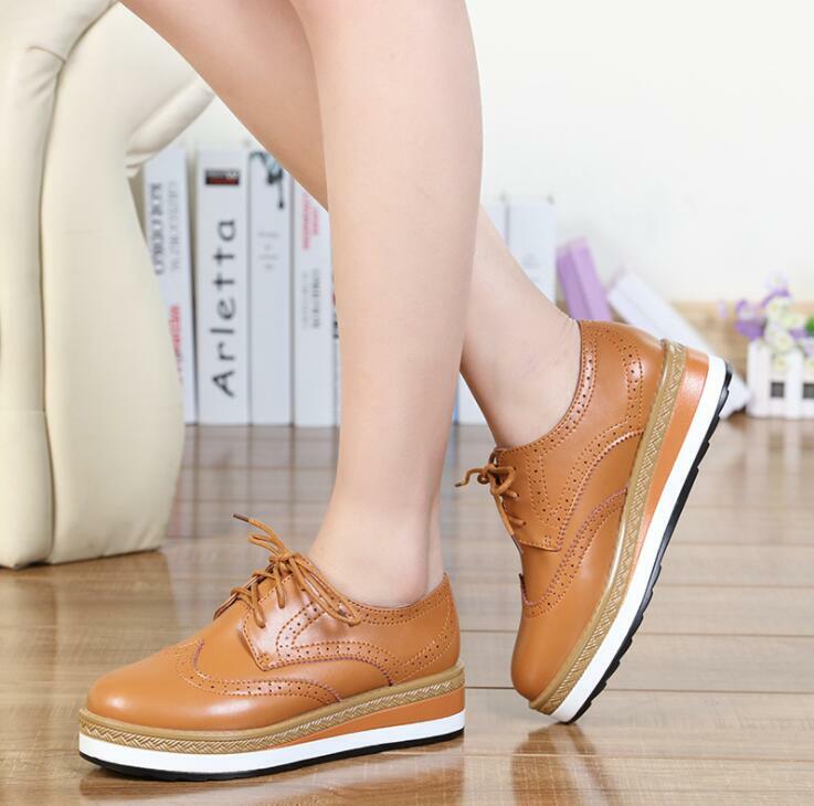 Womens Wing Tip Brogue Shoes Strappy Flat Leisure Shoes Platform Silver ...