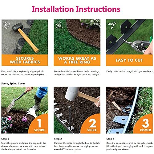 40 FT No-Dig Landscape Edging Kits with 40 Spikes 2 inch High Heavy ...