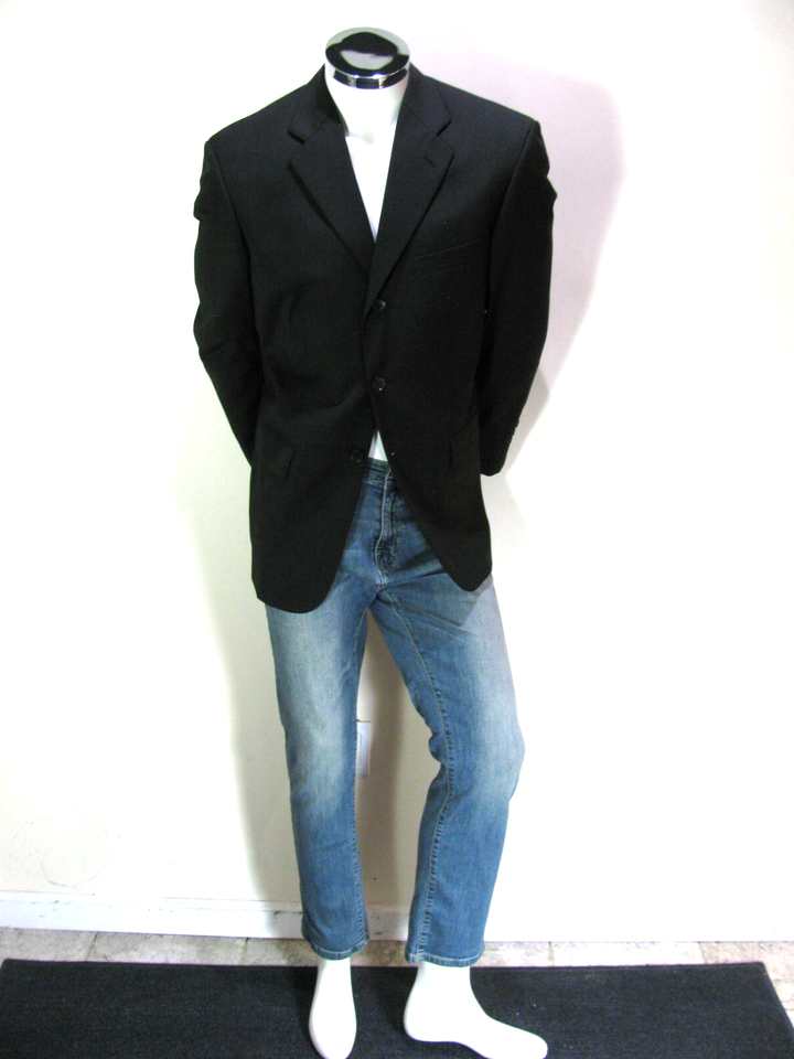 Alfani Blazer Mens 40S Short Black Striped Wool Suit Jacket Ventless ...