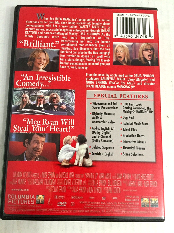 Hanging Up DVD Meg Ryan Diane Keaton Ships Free Same Day With Tracking ...