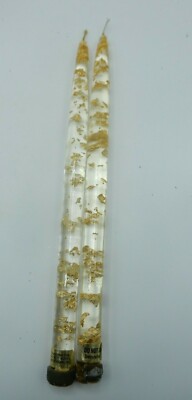 Vintage Pair Lucite Clear Metallic Gold Foil Flecks Candlestick Candle ...
