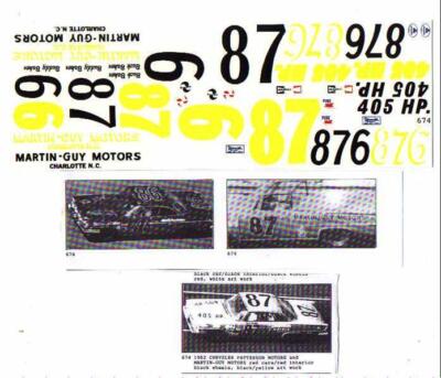 Fred Cady Decal # 674 To Do The #87 62 Chrysler Patterson Motors Buck ...