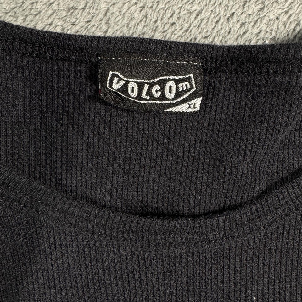 Volcom XL Long Sleeve Thermal Waffle Knit Shirt Black Red Graphic Skate ...