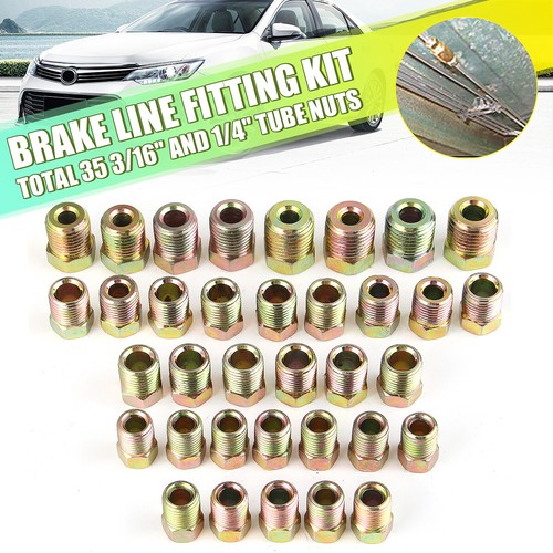 35Pcs Brake Line Tubing Fitting Nuts Kit For Inverted Flares on 3/16 ...