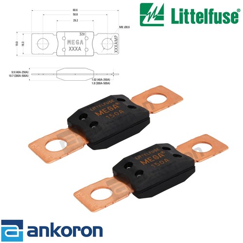 2X 150A AMP Genuine Mega ® Fuse Littelfuse ® 32V High Current Fuses ...
