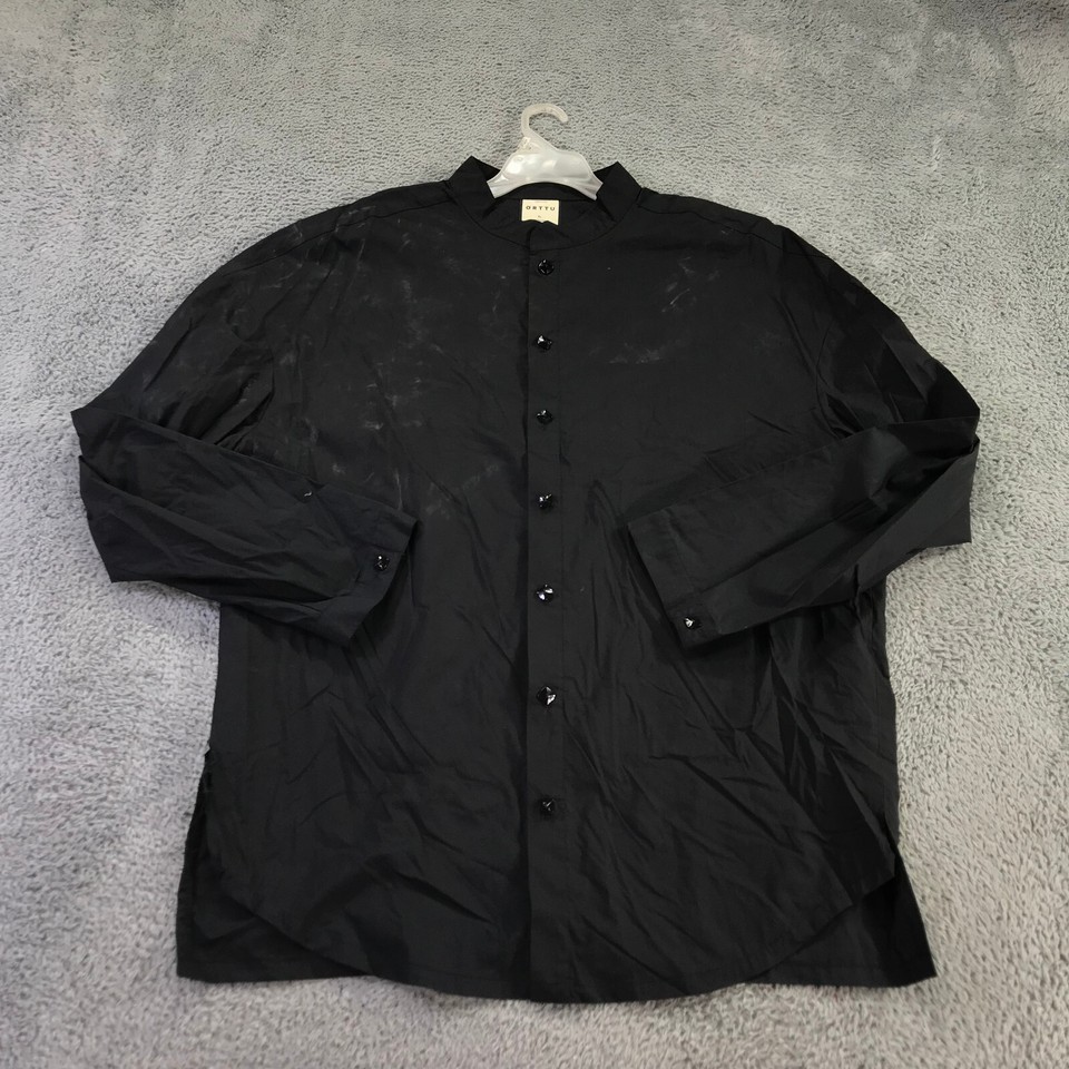 Orttu Shirt Mens Extra Large Button Up Band Mandarin Collar Black Italy ...