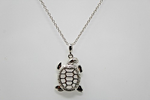 GORGEOUS Sterling Silver 925 TURTLE Pendant Necklace 18" Sterling Chain ...