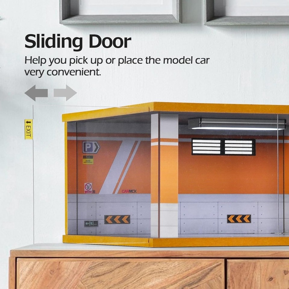 Display Case Car Acrylic Cover 1/24 Scale Parking Garage Wooden Diecast ...