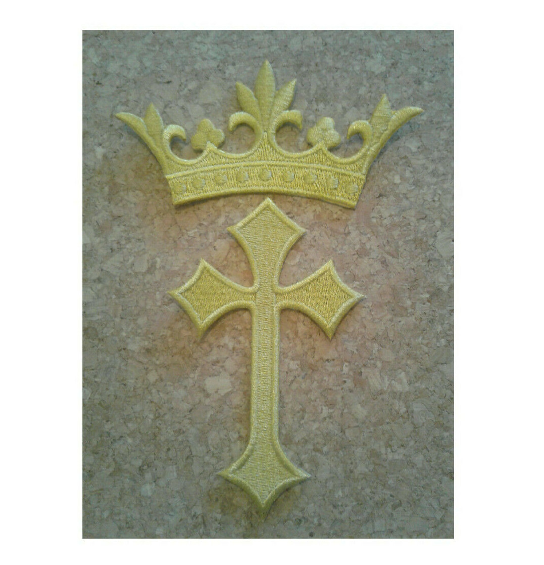 Cross Celtic W/Crown - Gold - Fully Embroidered Iron On Badge Patch ...